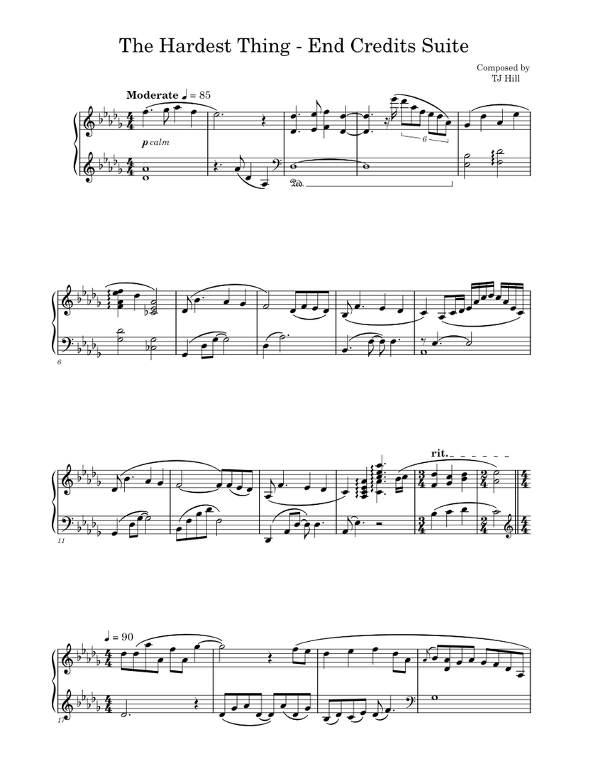 The Hardest Thing: End Credits Suite - TJ Hill Sheet music for Piano ...