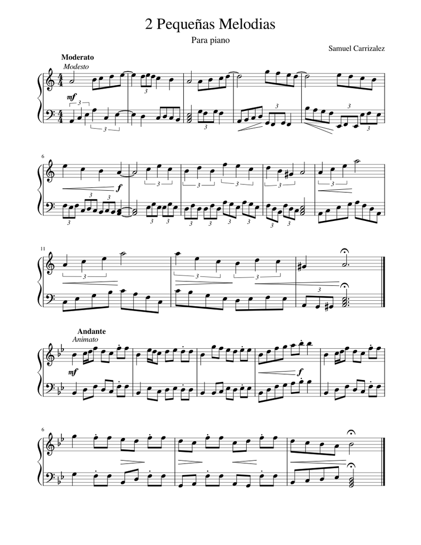 2 Pequeñas Melodias Sheet music for Piano (Solo) Easy | Musescore.com