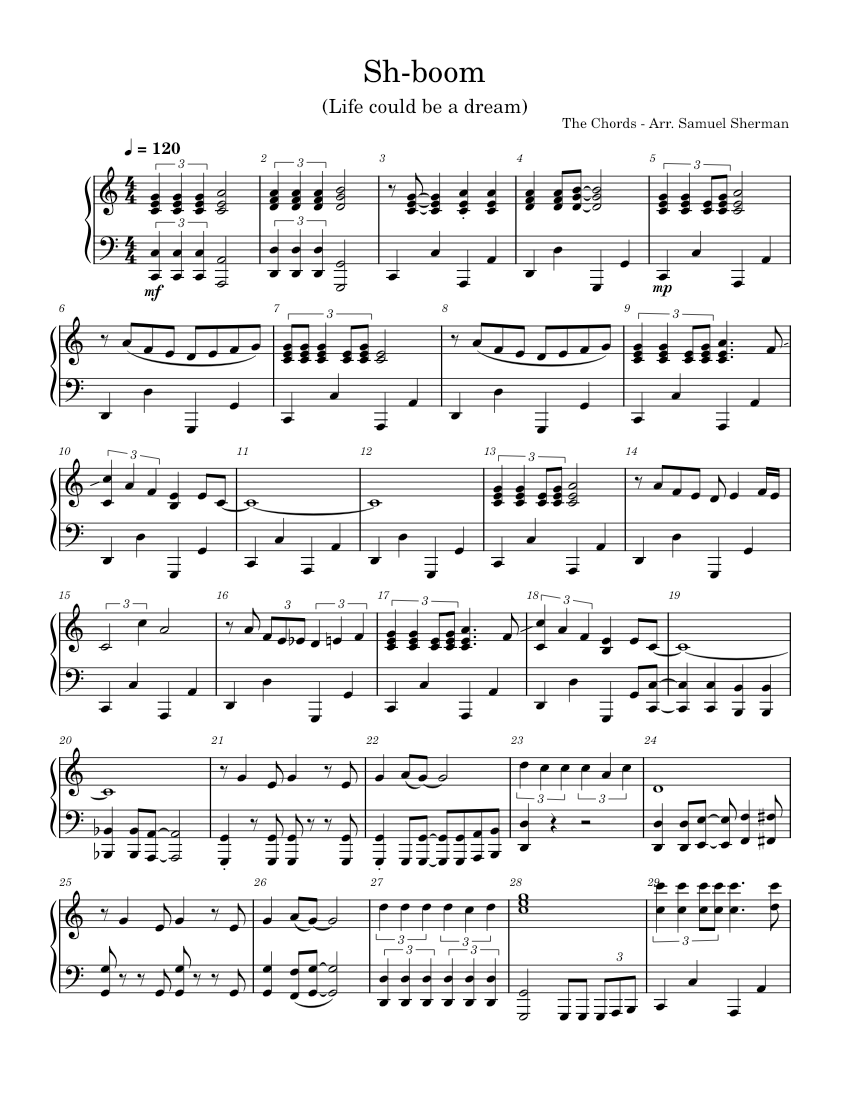 Sh-boom (Life Could Be A Dream) – The Chords - Arr. Samuel Sherman Sheet Music for Piano (Solo ...