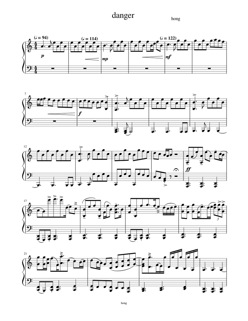 danger Sheet music for Piano (Solo) | Musescore.com