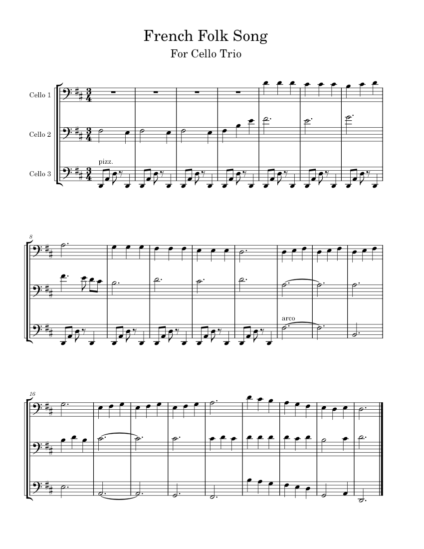 French Folk Song (Cello Trio) Sheet music for Cello (Mixed Trio ...