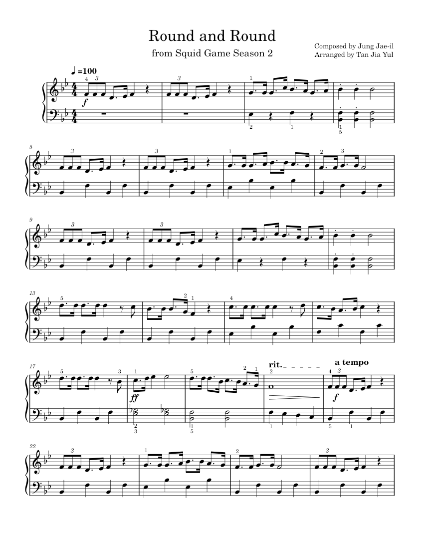 Mingle Game Song (Round and Round) – Jung Jaeil Sheet Music for Piano ...