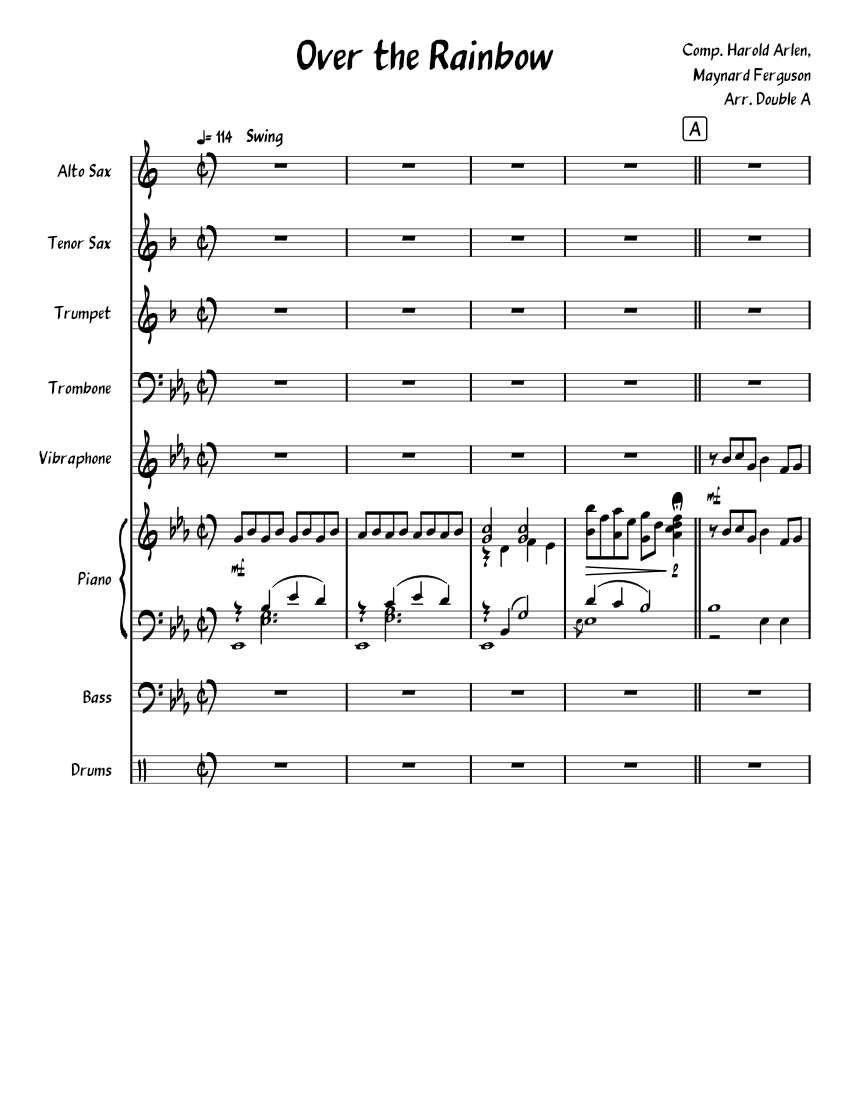Over the Rainbow: Jazz Swing Sheet music for Piano, Trombone, Saxophone ...