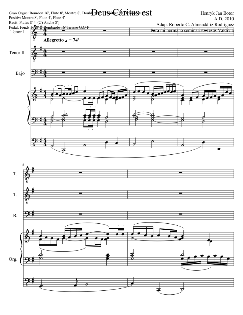 Deus caritas est Deus Cáritas est Sheet music for Tenor, Bass voice, Organ (Church Choir ...