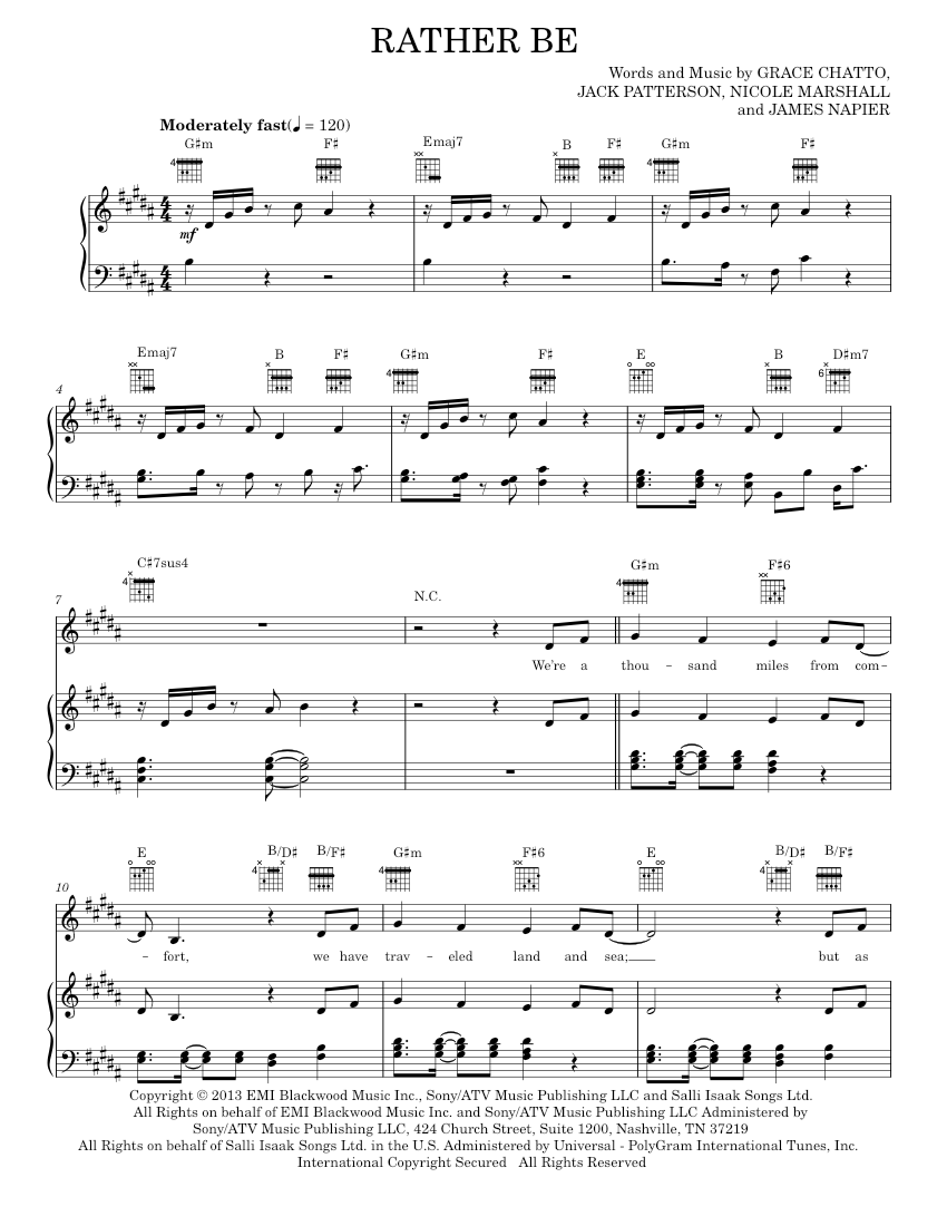 Play Official version of Rather be sheet music by Clean Bandit for ...