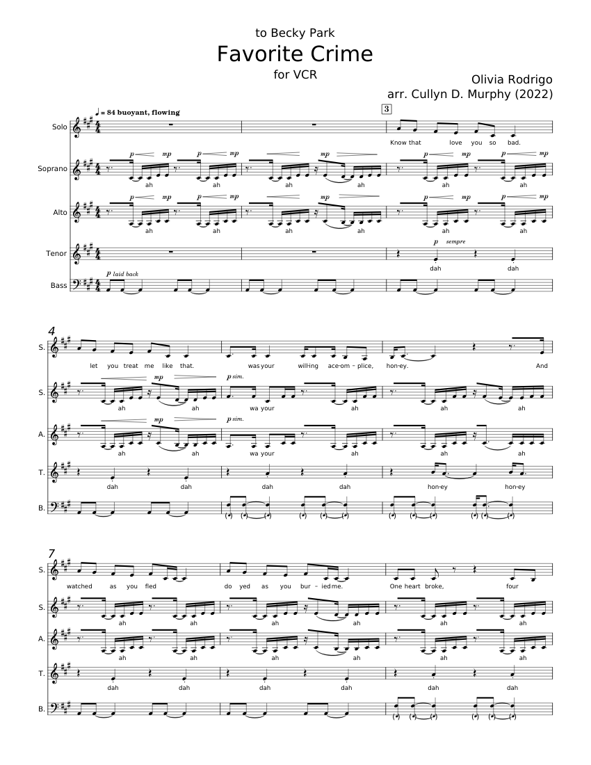 Favorite crime - Olivia Rodrigo Sheet Music for Vocals (Choral ...