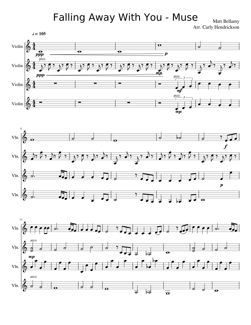 Falling Away With You - Muse Sheet Music for Violin (String Quartet ...