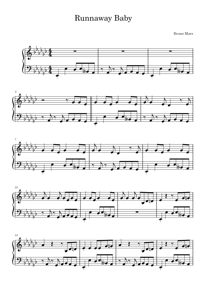 Runnaway Baby Sheet Music with Chords for Piano (Solo) easy | MuseScore.com