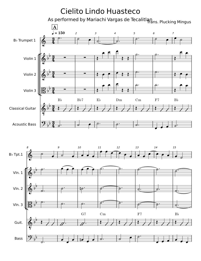 Cielito Lindo Huasteco - Mariachi Vargas Sheet music for Violin, Guitar, Bass guitar, Trumpet ...