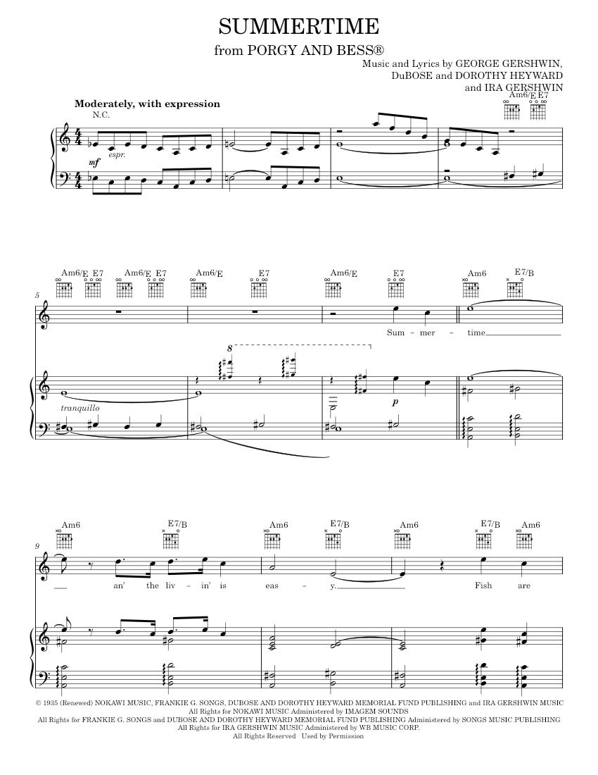 Play Official version of Summertime Sheet Music by George Gershwin, Ira ...