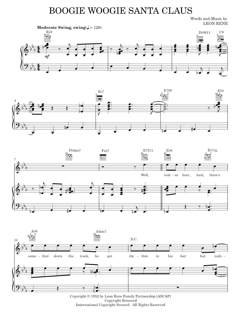 Boogie Woogie Santa Claus Sheet music for Piano, Vocals by Leon Rene ...