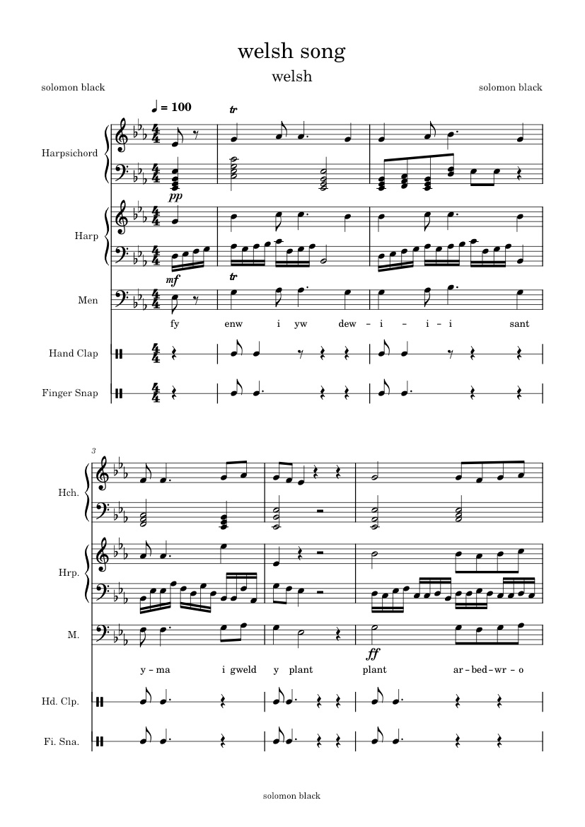 welsh_song Sheet music for Harpsichord, Male, Harp, Hand clap & more ...
