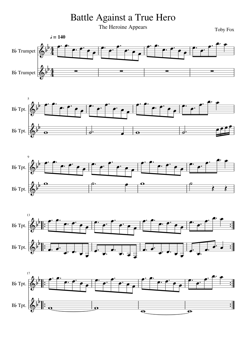 Battle Against a True Hero Sheet music for Trumpet in b-flat (Brass Duet) | Musescore.com