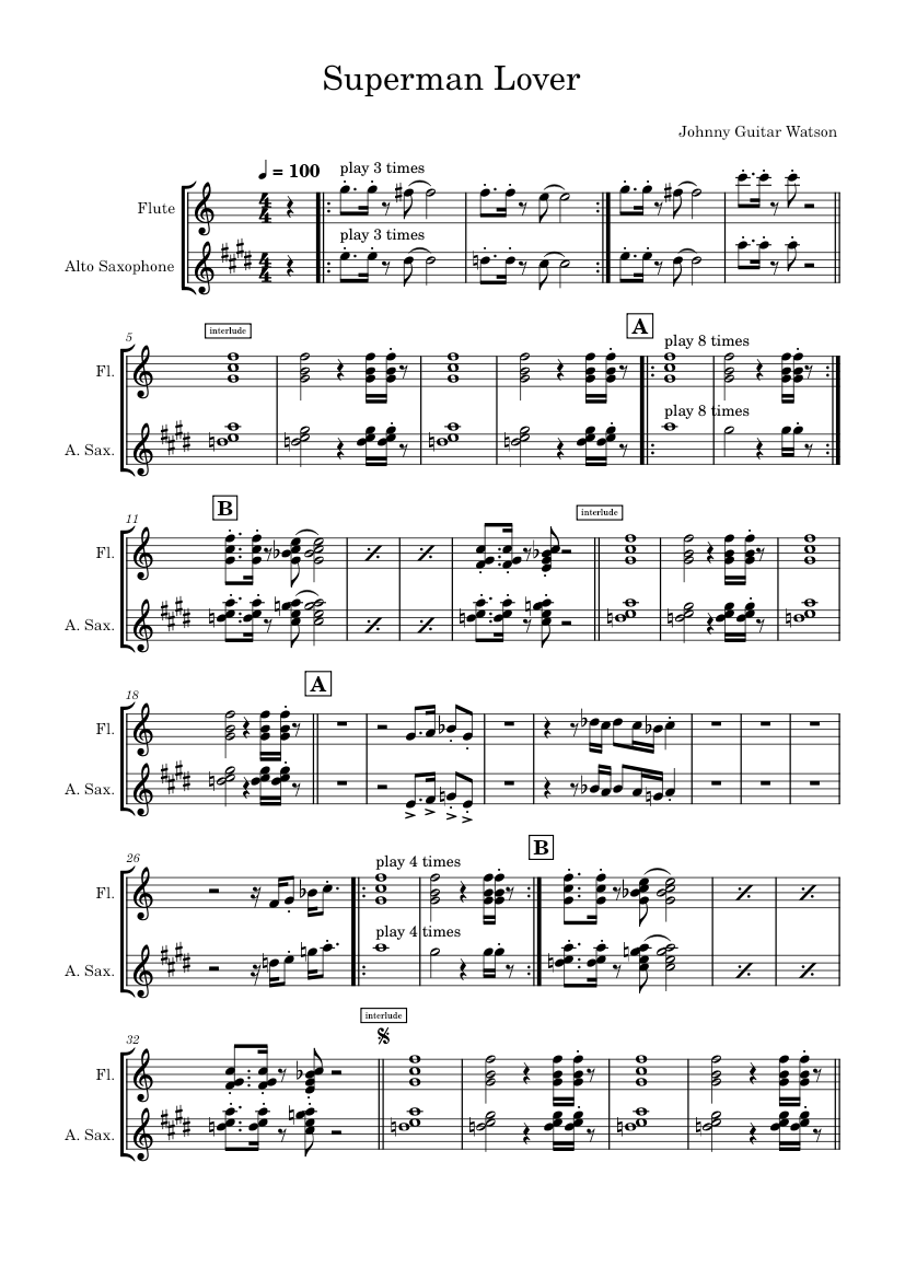 Superman Lover – Johnny Guitar Watson Sheet music for Flute, Saxophone ...