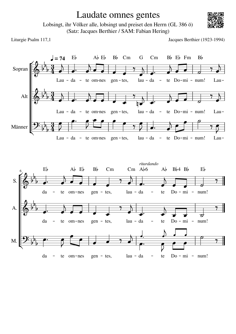 Laudate omnes gentes – Jacques Berthier Sheet music for Soprano, Alto ...