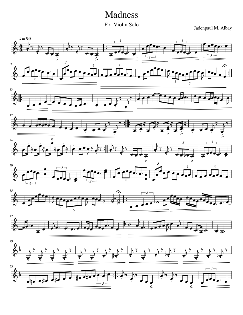 Madness Sheet music for Violin (Solo) | Musescore.com