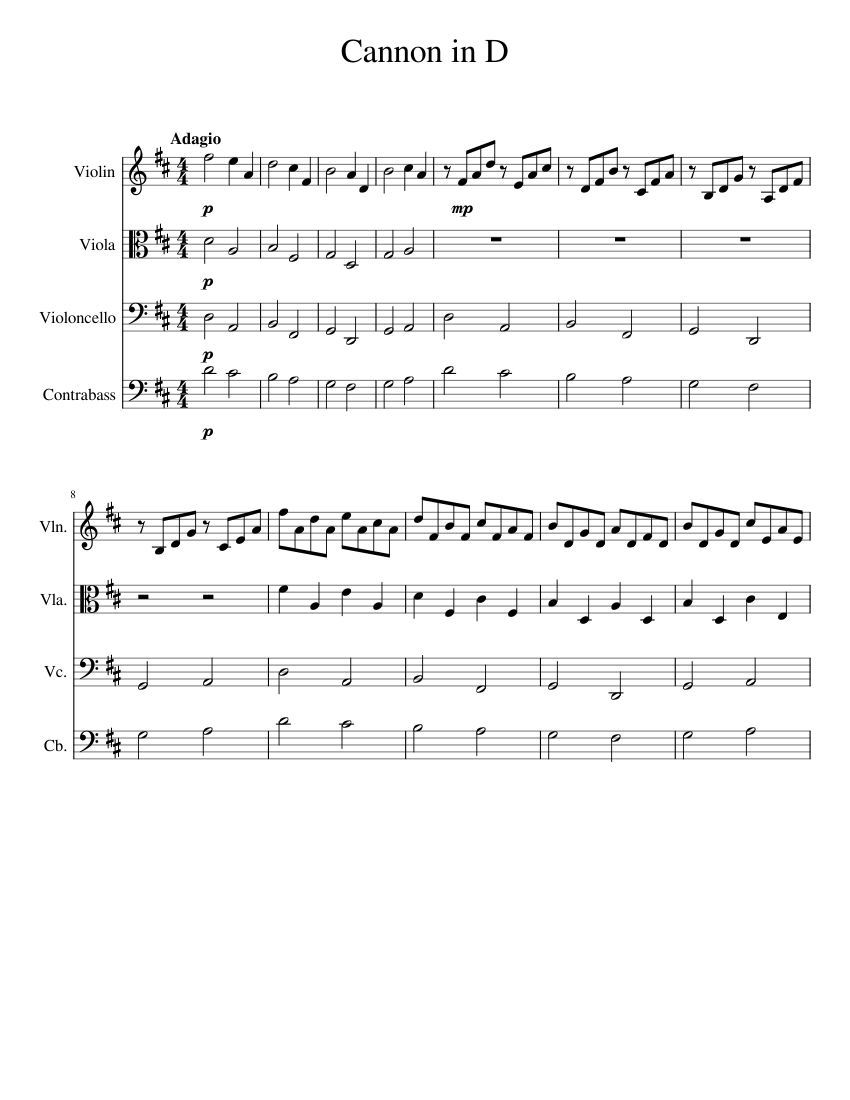 Cannon_in_D Sheet music for Contrabass, Violin, Viola, Cello (Mixed ...
