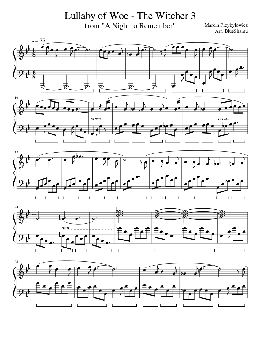 Lullaby of Woe - The Witcher 3 Sheet music for Piano (Solo) Easy ...