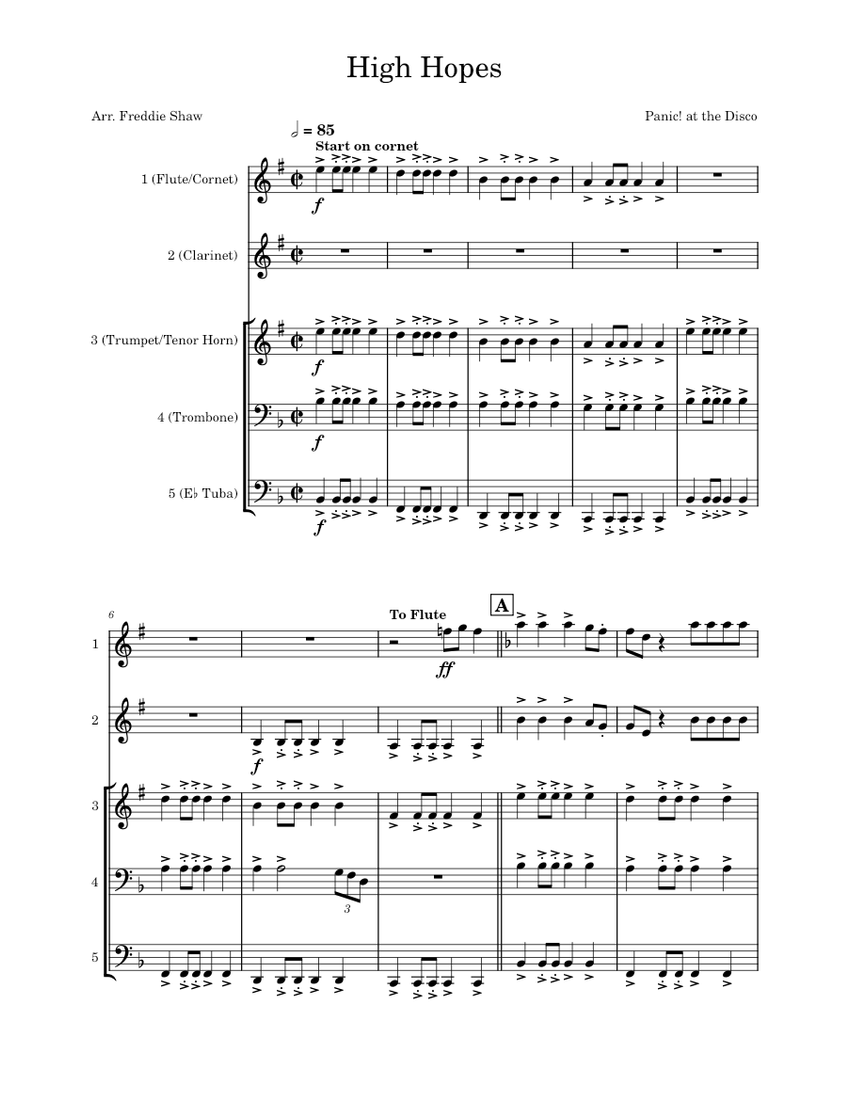 High hopes – Panic! At the Disco High Hopes 5 part Sheet music for ...