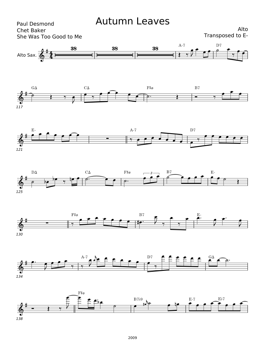 Autumn Leaves - Chet Baker Sheet music for Saxophone alto (Solo ...