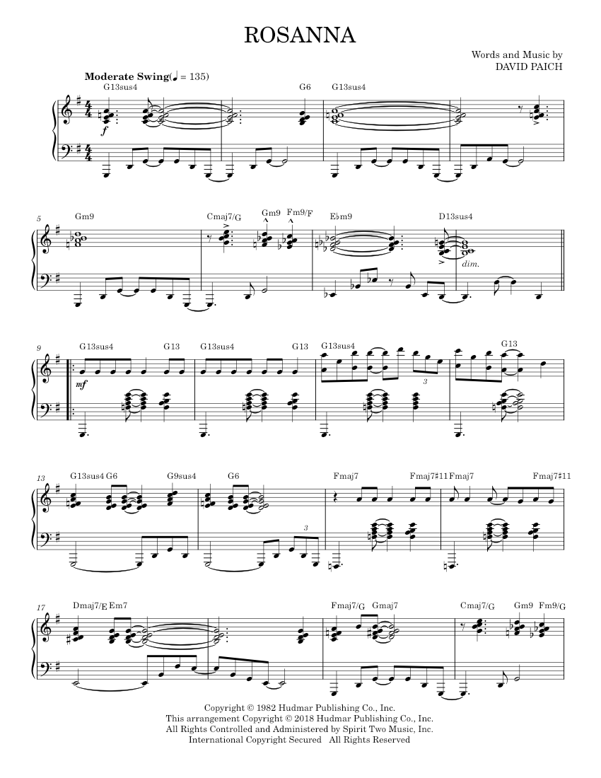 Rosanna Sheet music for Piano by David Paich Official | MuseScore.com