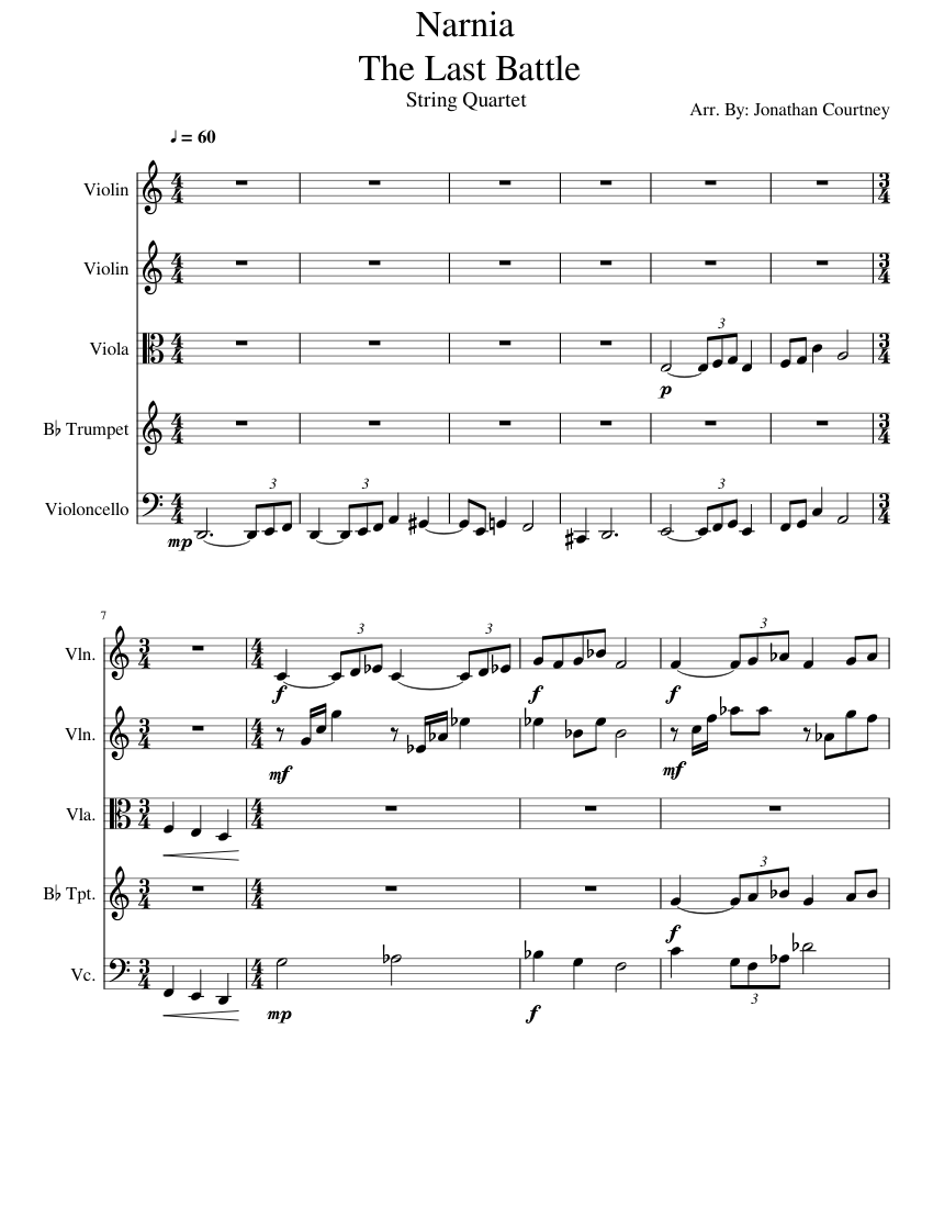 Narnia The Last Battle Sheet Music for Trumpet in b-flat, Violin, Viola ...