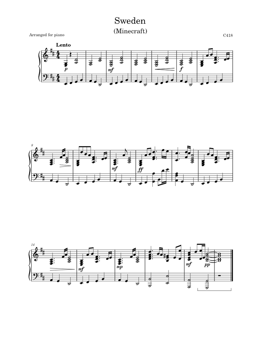 Sweden – C418 Sweden (Minecraft - C4181) Sheet music for Piano (Solo ...