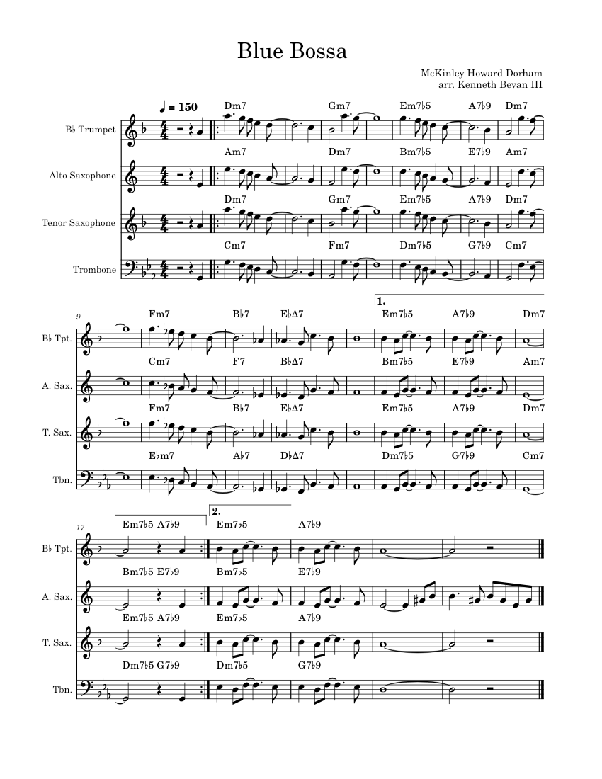 Blue Bossa - McKinley Howard Dorham / arr. Kenneth Bevan III Sheet ...