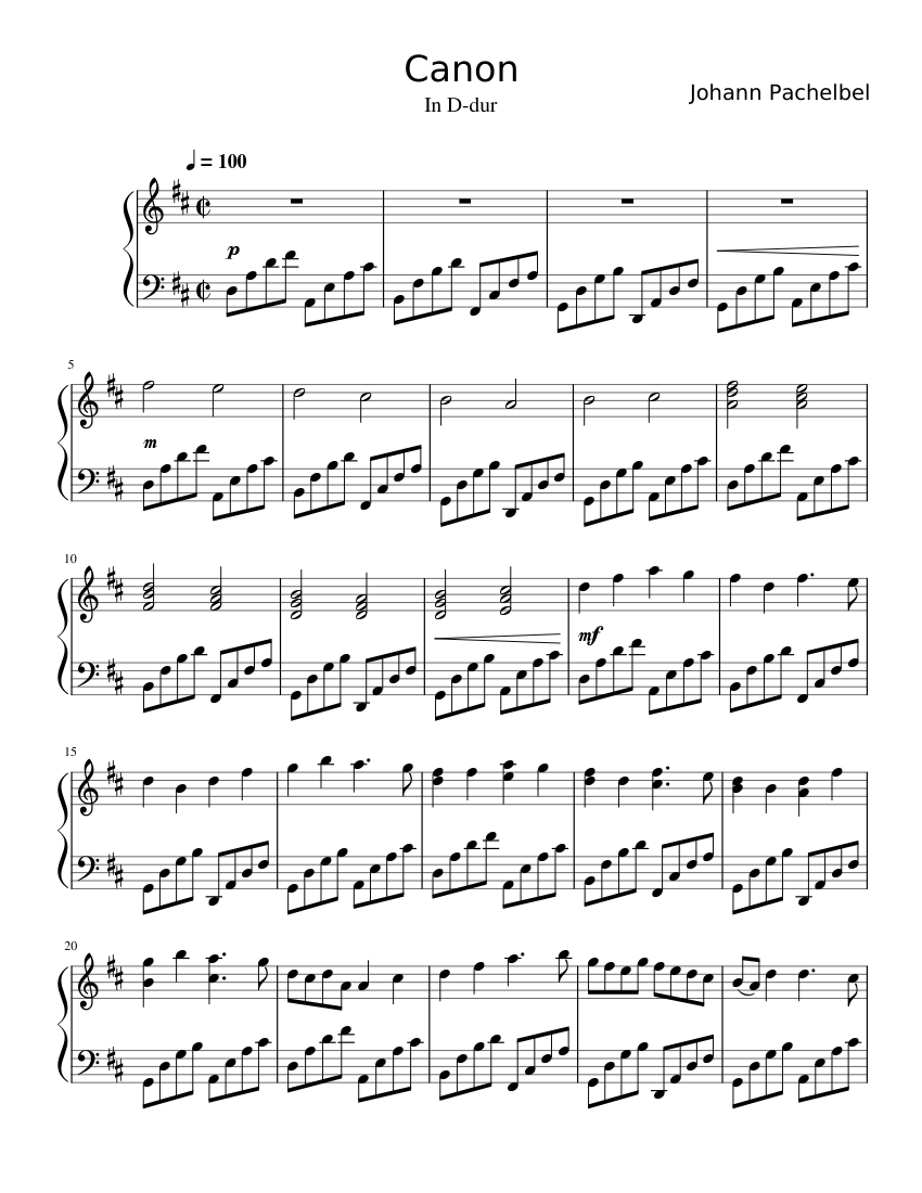 Canon in D – Johann Pachelbel (1653-1706) Sheet music for Piano (Solo ...