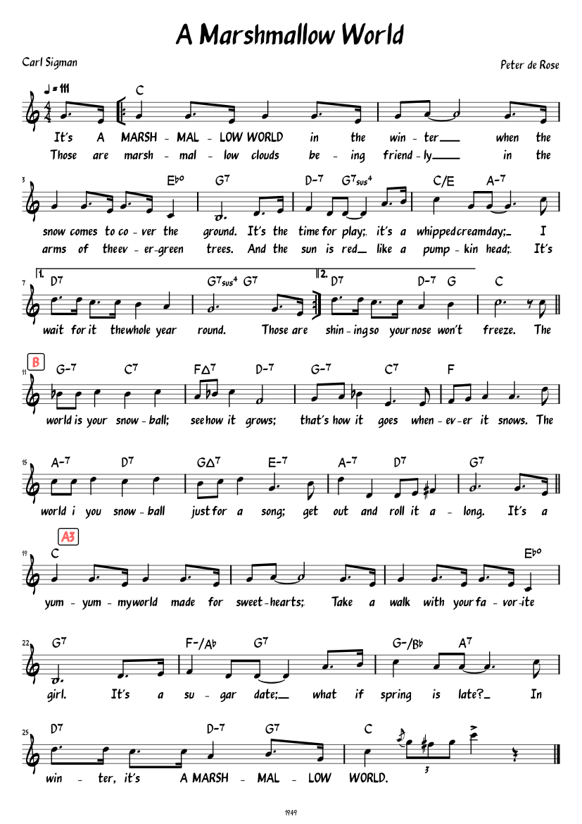 A Marshmallow World (Lead sheet with lyrics ) Sheet Music with Chords ...