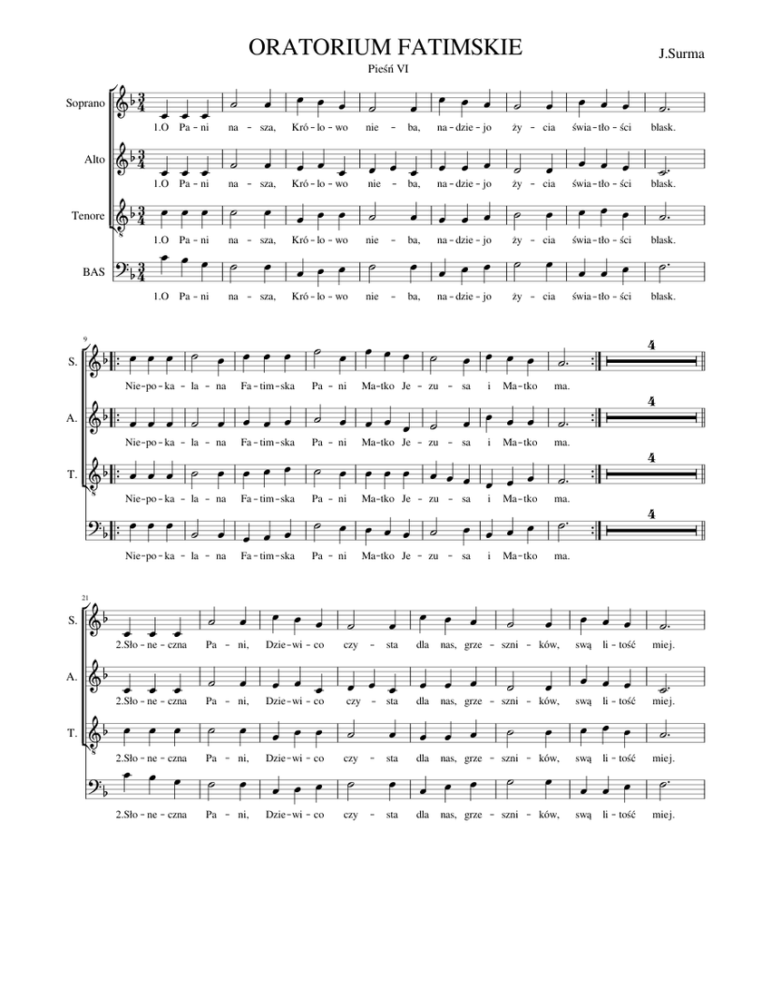 ORATORIUM FATIMSKIE - Pieśń VI (bas) Sheet music for Piano, Soprano ...