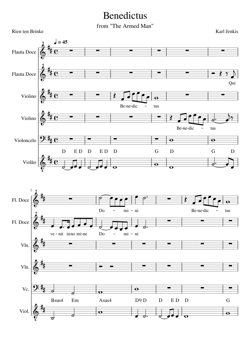Benedictus – Karl Jenkins Benedictus Sheet Music with Chords for Violin ...