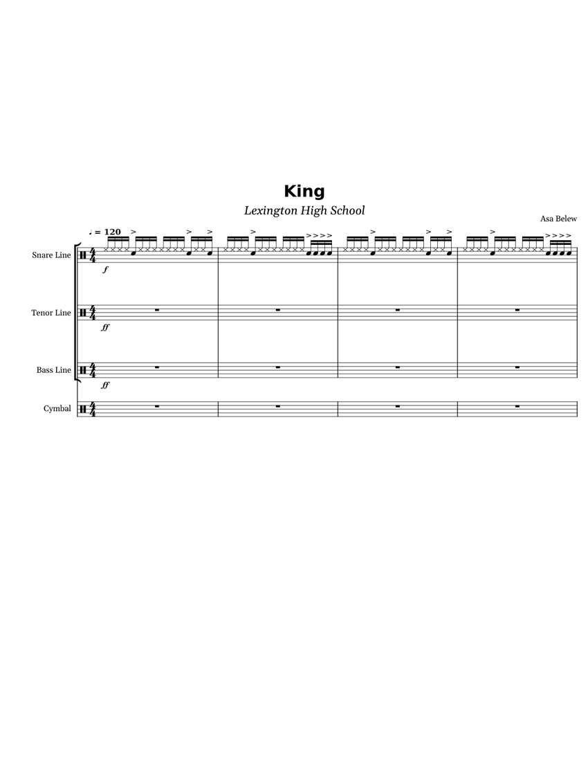 King Sheet music for Snare drum, Drum group, Tenor drum, Bass drum ...