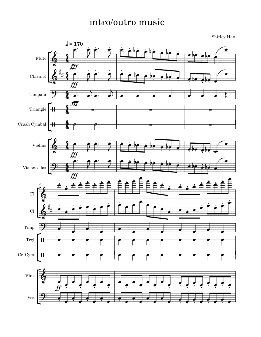 into/outro music Sheet music for Flute, Timpani, Crash, Strings group ...