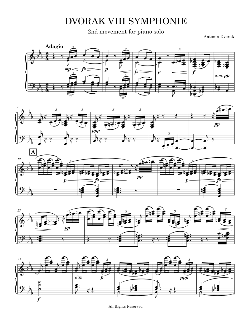Antonin Dvorak Symphony No.8 in G-major 2nd movement for piano solo Sheet Music for Piano (Solo ...