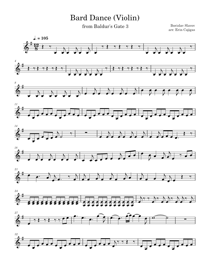 Bard Dance – Borislav Slavov Baldur's Gate 3 Bard Dance (Violin) Sheet ...