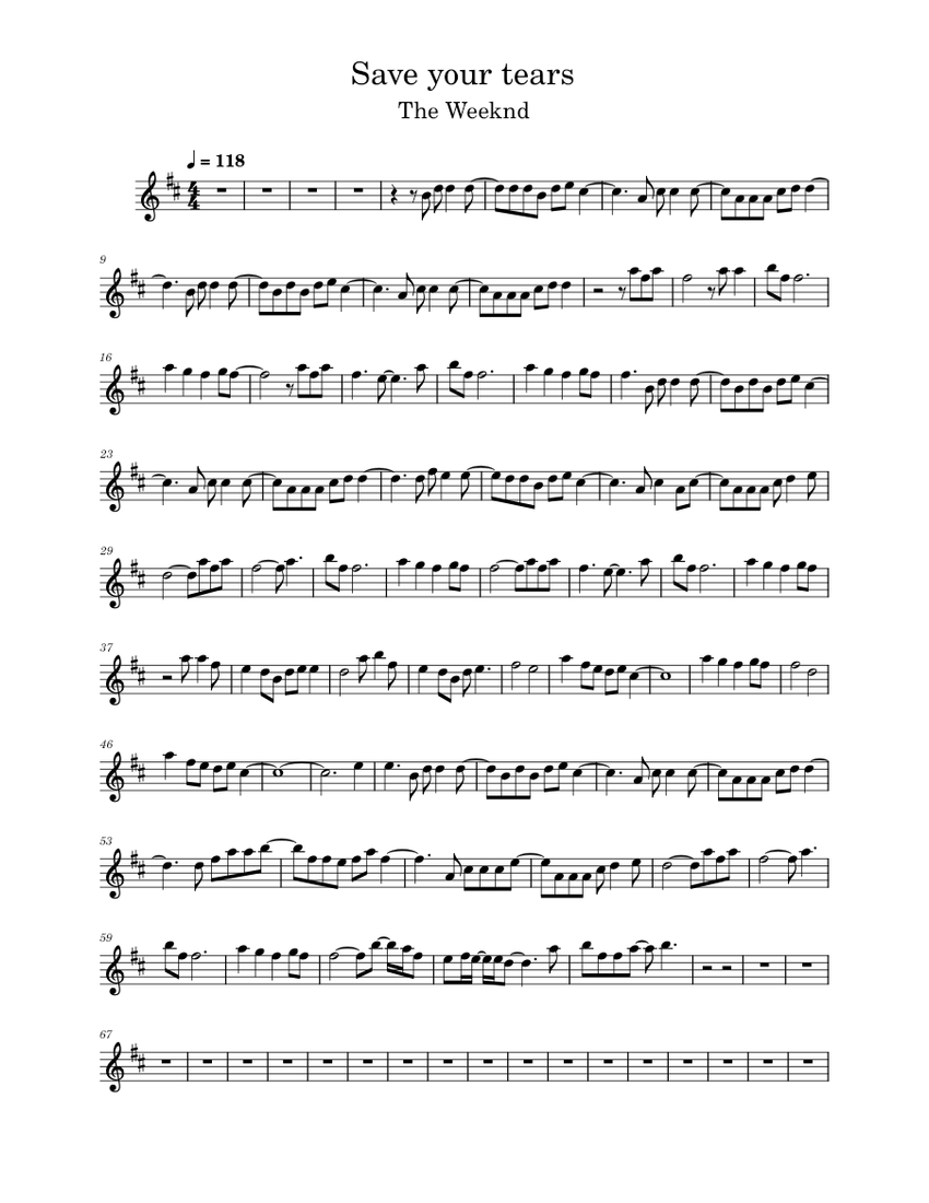 Save your tears – The Weeknd Sheet music for Clarinet in b-flat (Solo ...