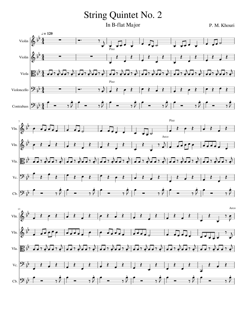 String Quintet No. 2 Sheet music for Contrabass, Violin, Viola, Cello ...