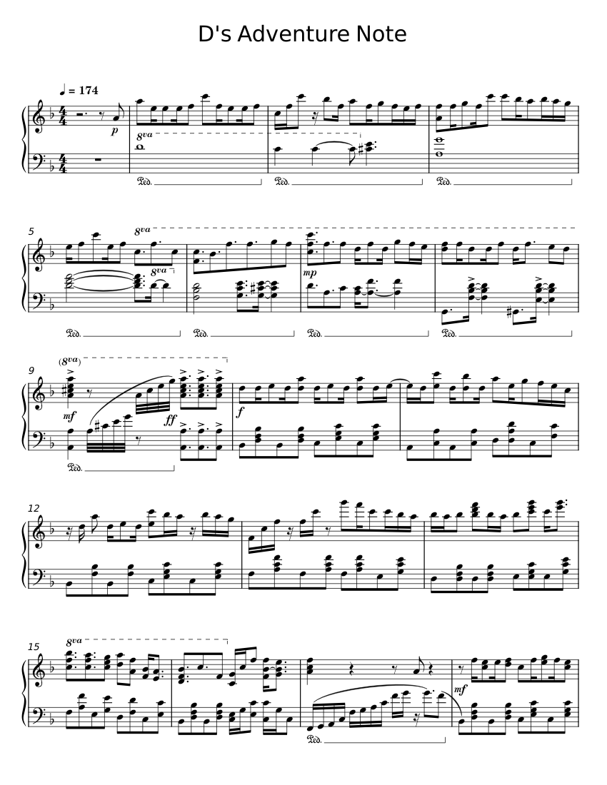 D's Adventure Note Sheet music for Piano (Solo) | Musescore.com