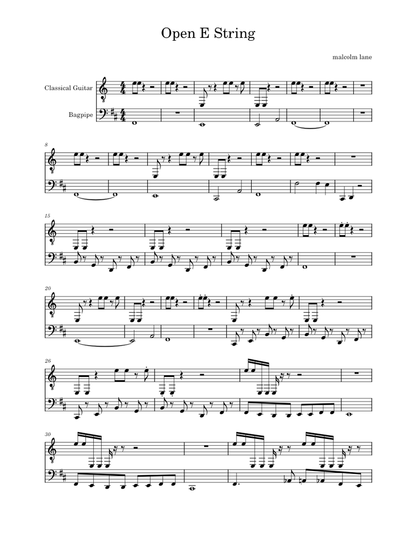 Open E String Sheet music for Guitar, Pipes (Mixed Duet) | Musescore.com