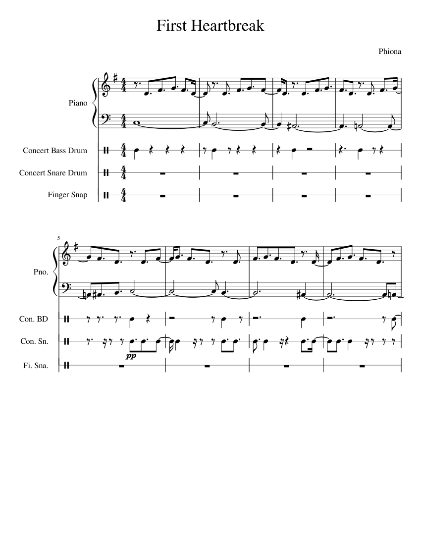 First Heartbreak Sheet music for Piano, Snare Drum, Bass Drum, Snap ...