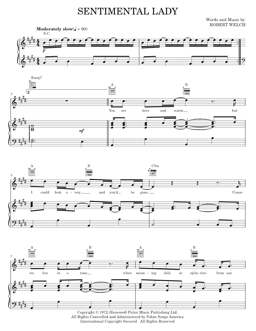 sentimental lady Sheet music for Piano, Vocals by Bob Welch Official ...