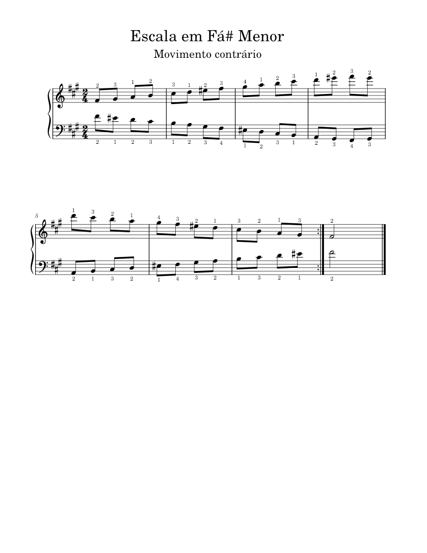 Escala em Fá# Menor - Movimento contrário Sheet music for Piano (Solo) Easy | Musescore.com
