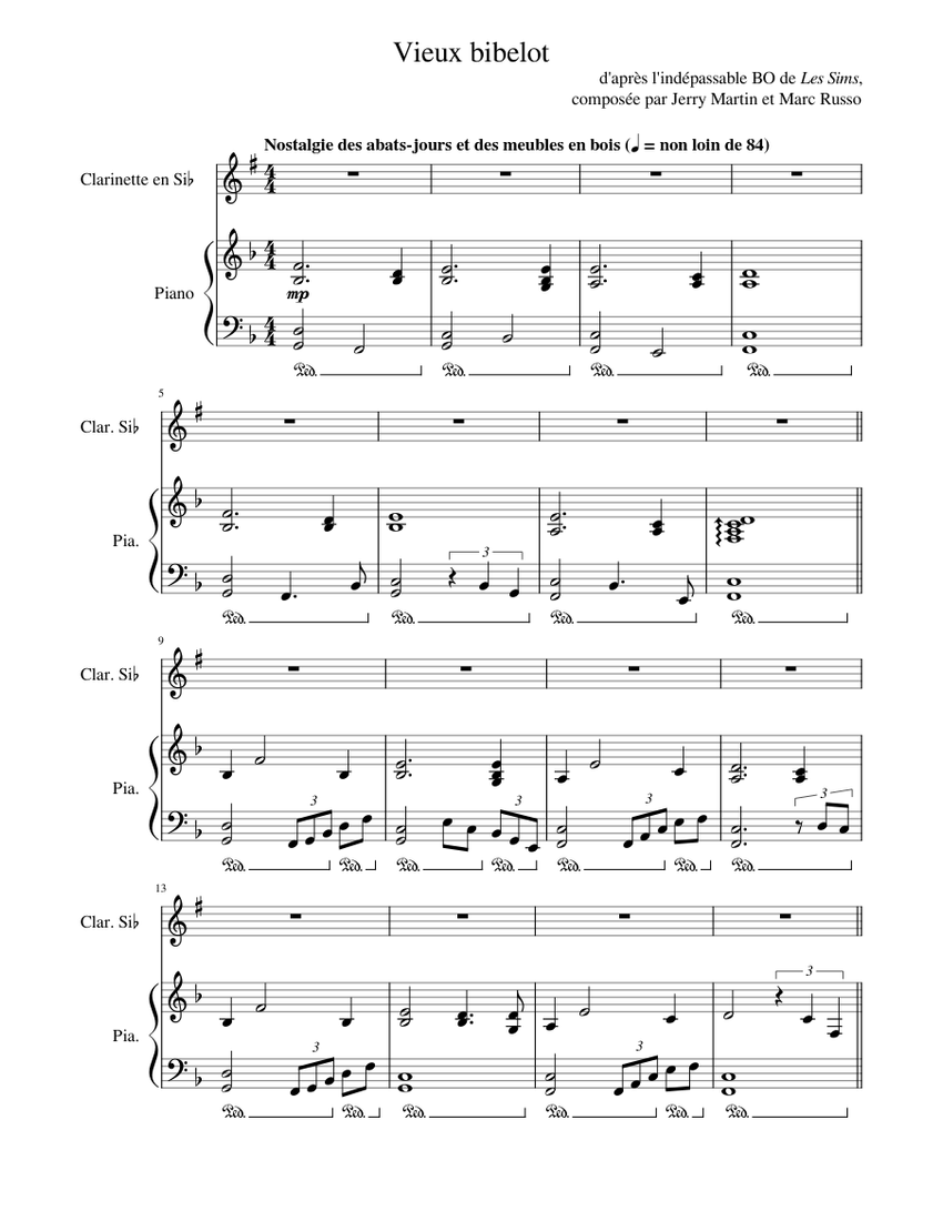Mall Rat – Marc Russo : "Vieux bibelot" Sheet music for Piano, Clarinet ...