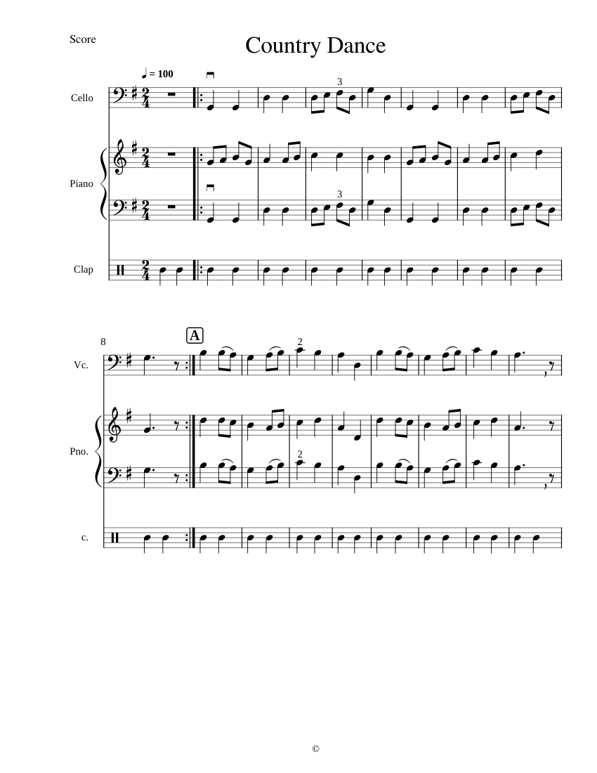 COUNTRY DANCE – Misc tunes Sheet music for Piano, Cello, Hand clap ...