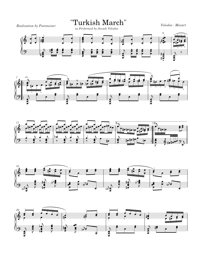 Mozart - Turkish March (arr. Volodos) (Most Accurate 2024) Sheet music ...