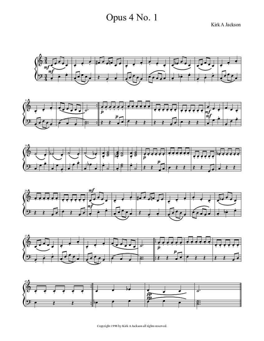 Opus 4 No. 1 Sheet music for Piano (Solo) | Download and print in PDF ...