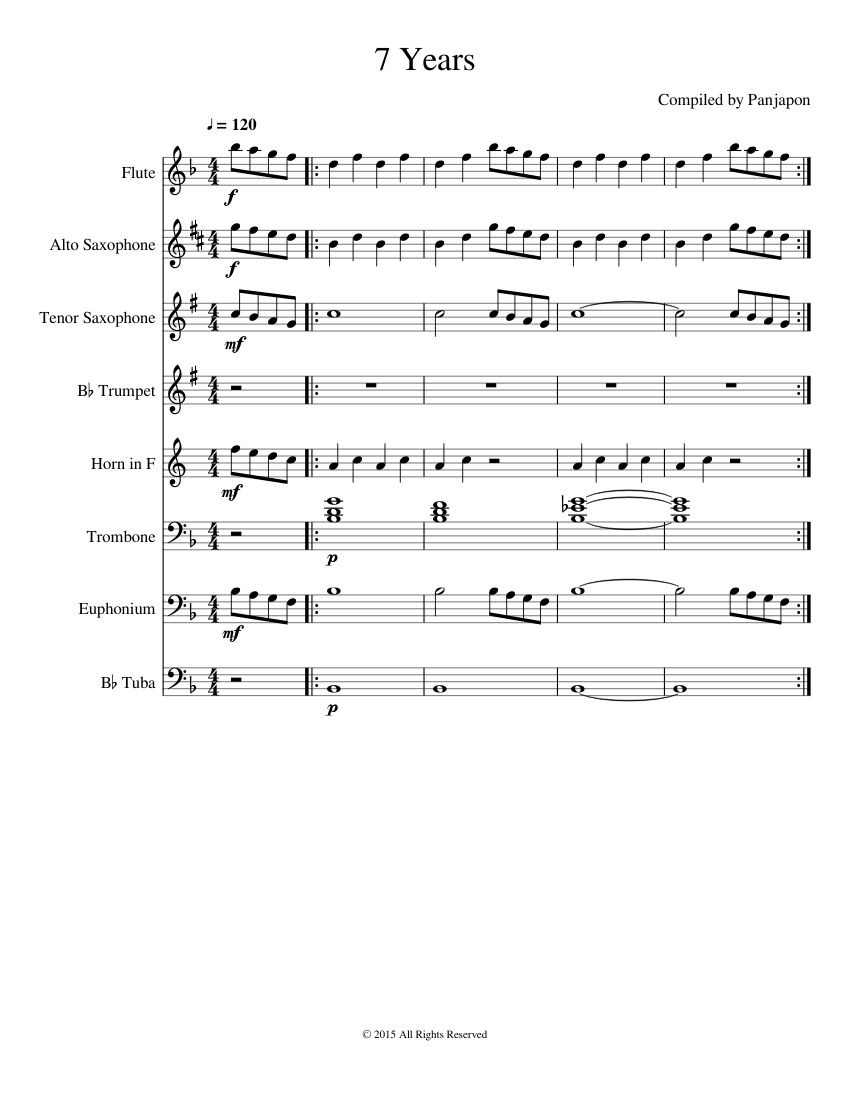 7 Years Sheet music for Trombone, Euphonium, Tuba, Flute & more ...