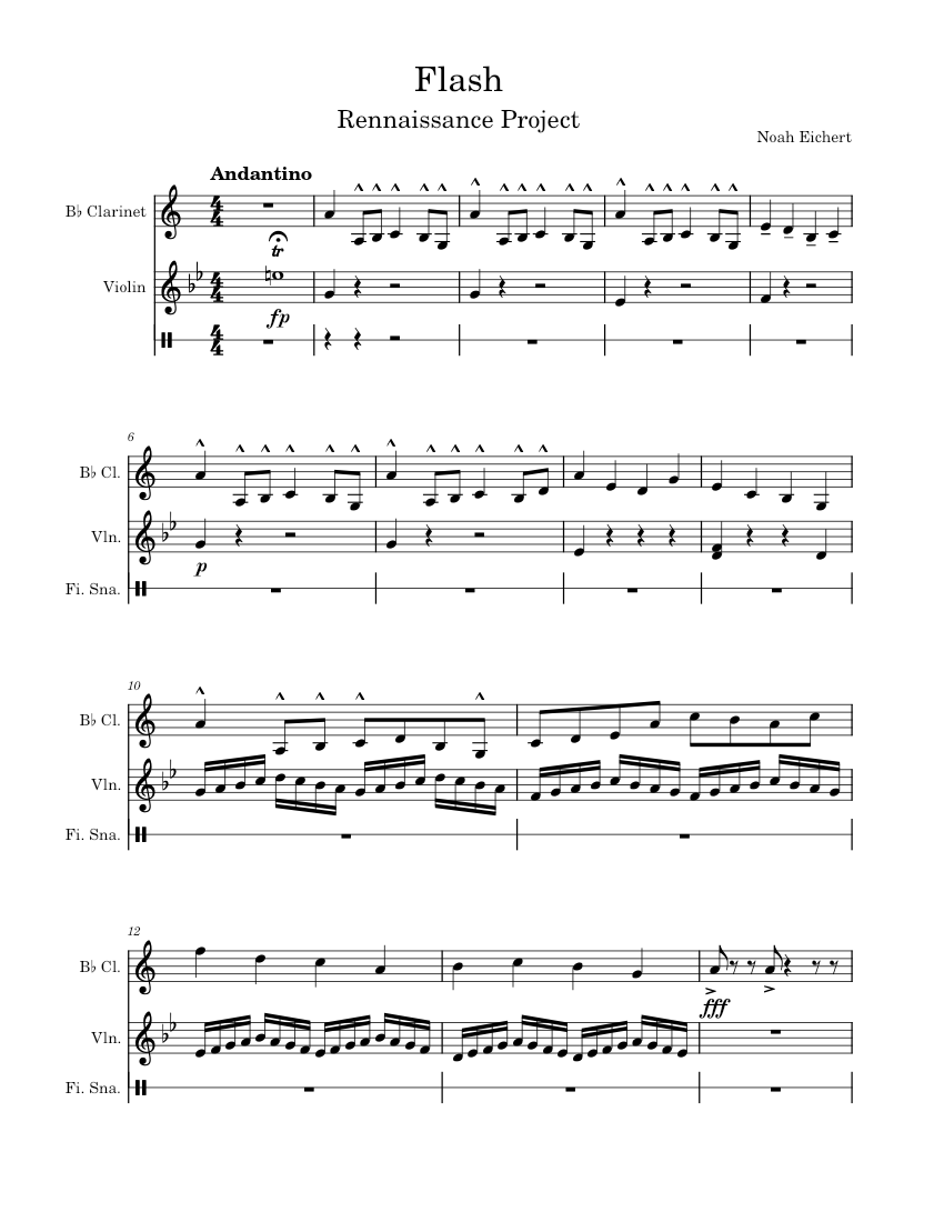 Flash Sheet music for Clarinet in b-flat, Violin, Snap (Mixed Trio ...