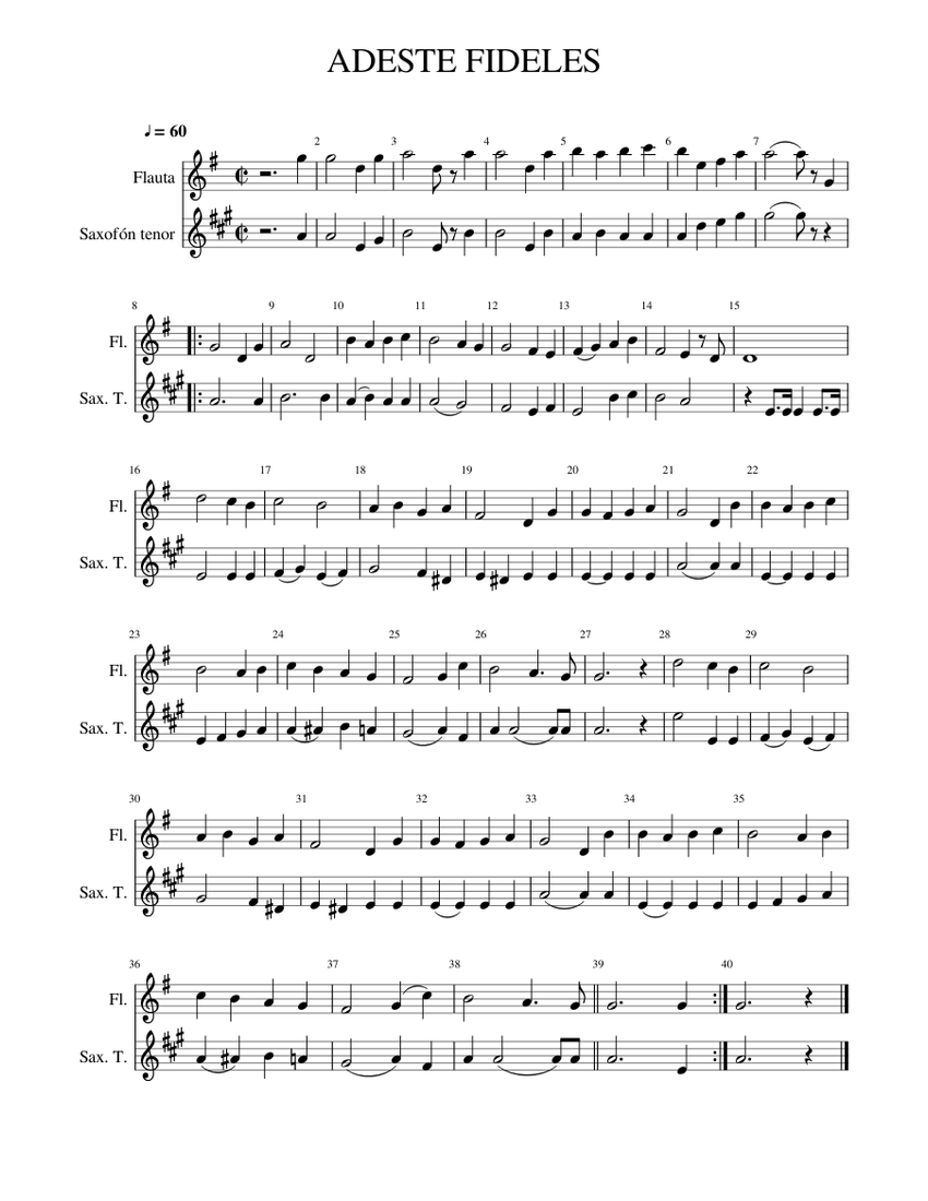 ADESTE FIDELES Sheet music for Flute, Saxophone tenor (Woodwind Duet) | Musescore.com